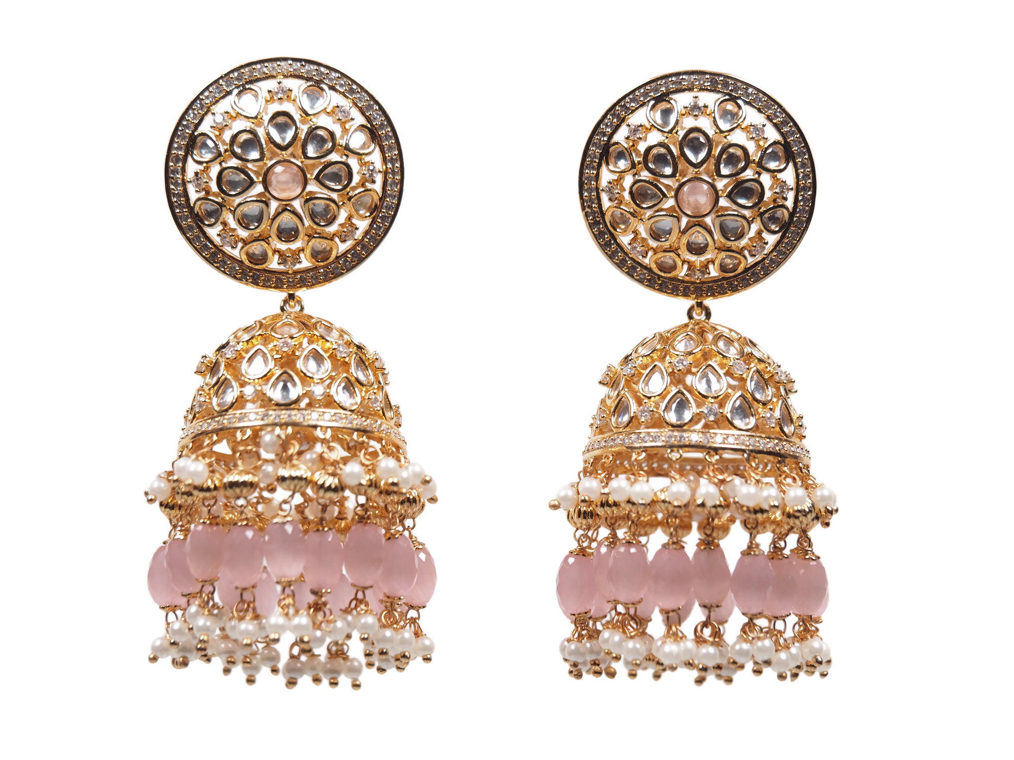 Light Pink Jhumki with Pearls - Deeya Jewellery